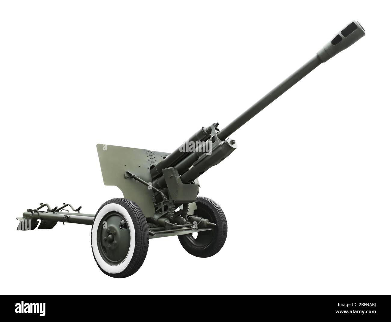 Military anti-aircraft gun on white background Stock Photo - Alamy