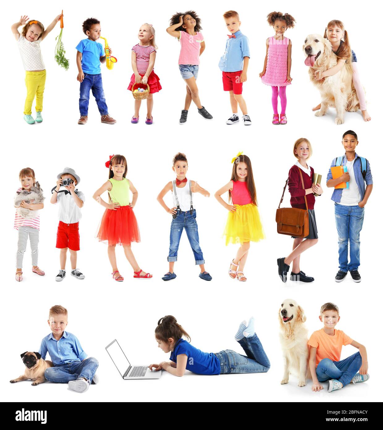 Collage of cute children on white background Stock Photo - Alamy