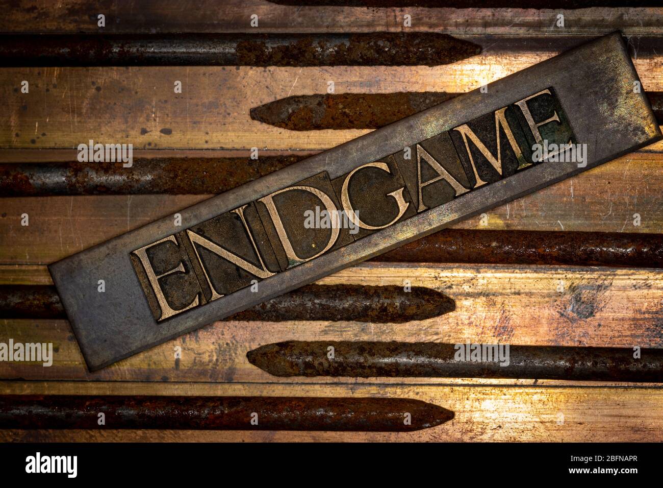 Photo of real authentic typeset numbers forming Endgame text on vintage ...