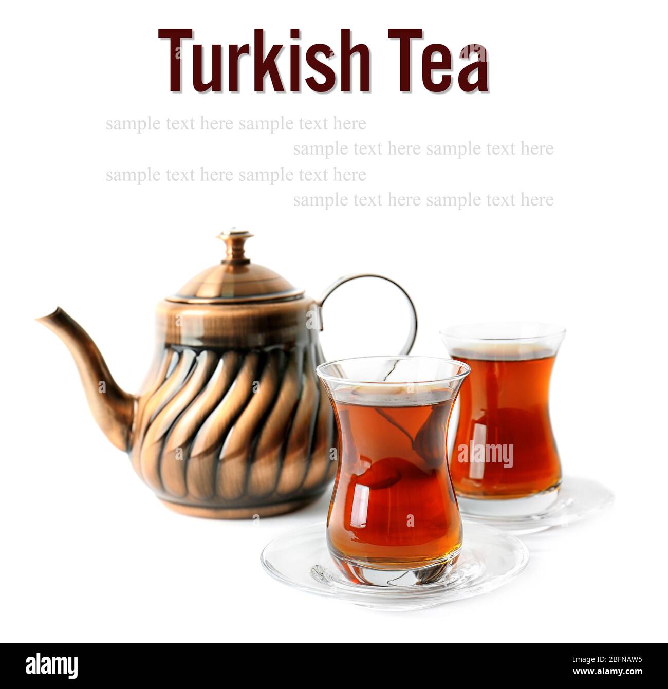 Turkish tea in traditional glasses and pot on white background Stock ...