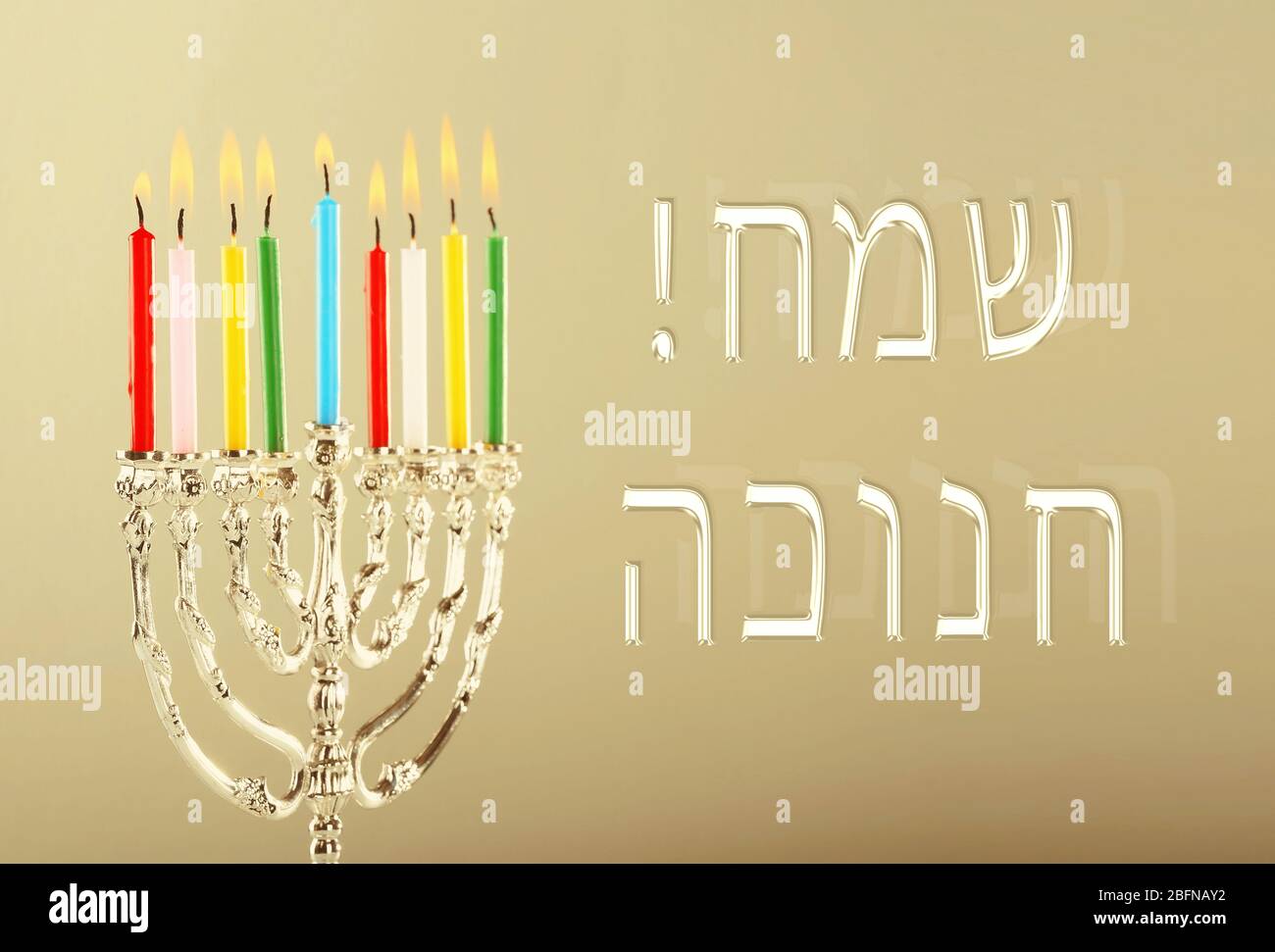 Menorah with candles for Hanukkah on color background. Hanukkah ...