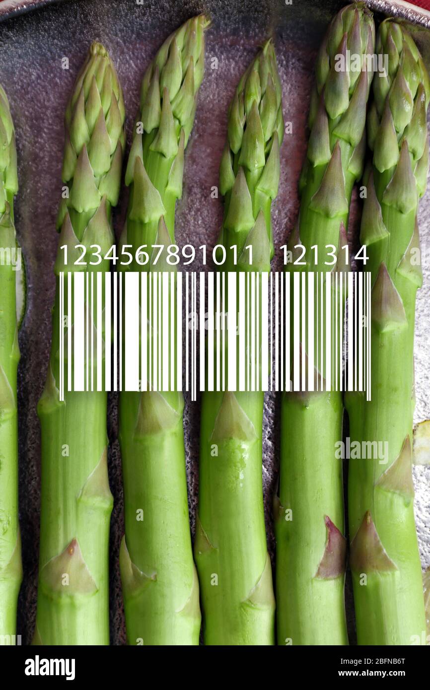 Barcode on asparagus background. Wholesale and retail concept Stock ...
