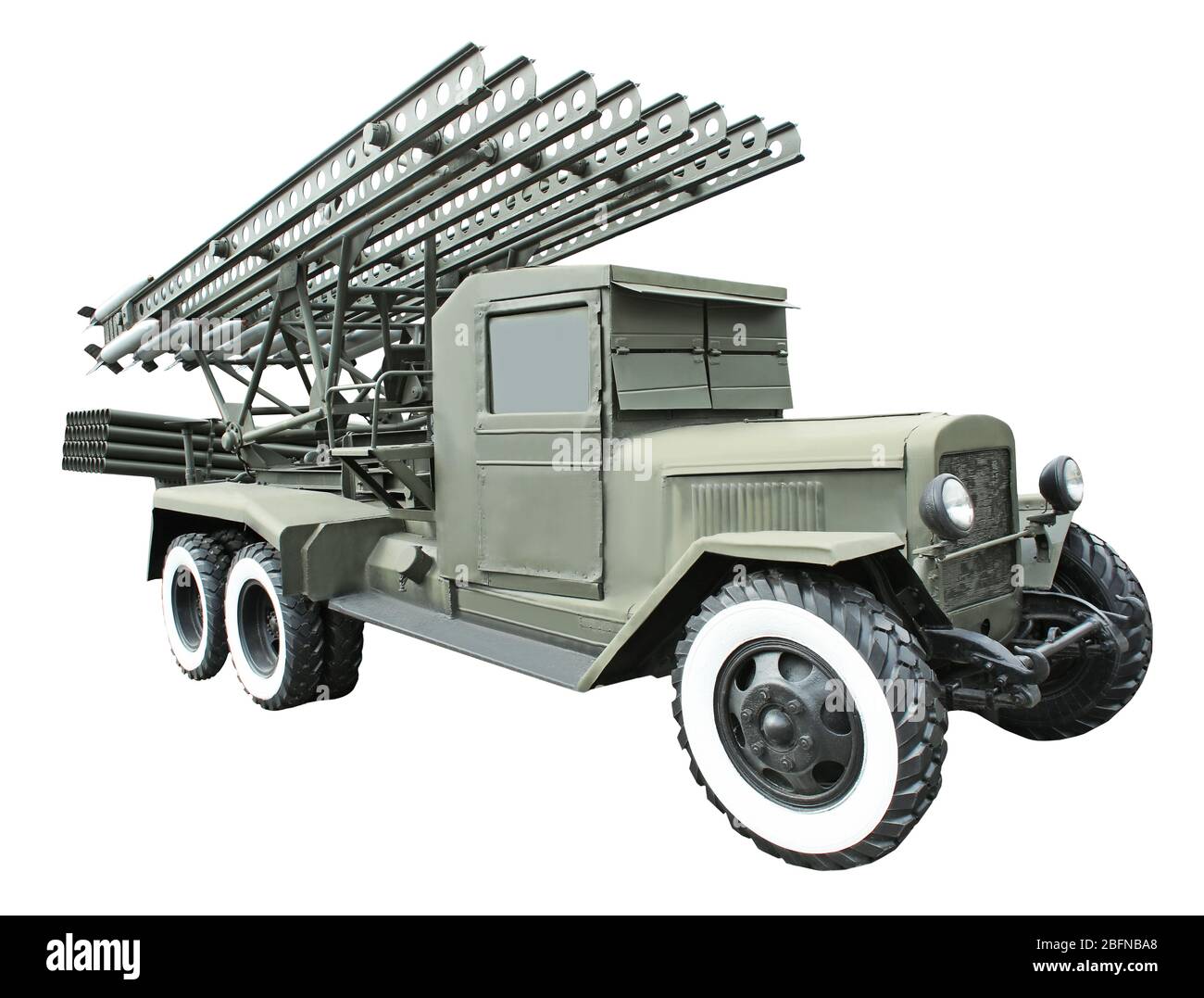 Multiple launch rocket system on white background Stock Photo - Alamy