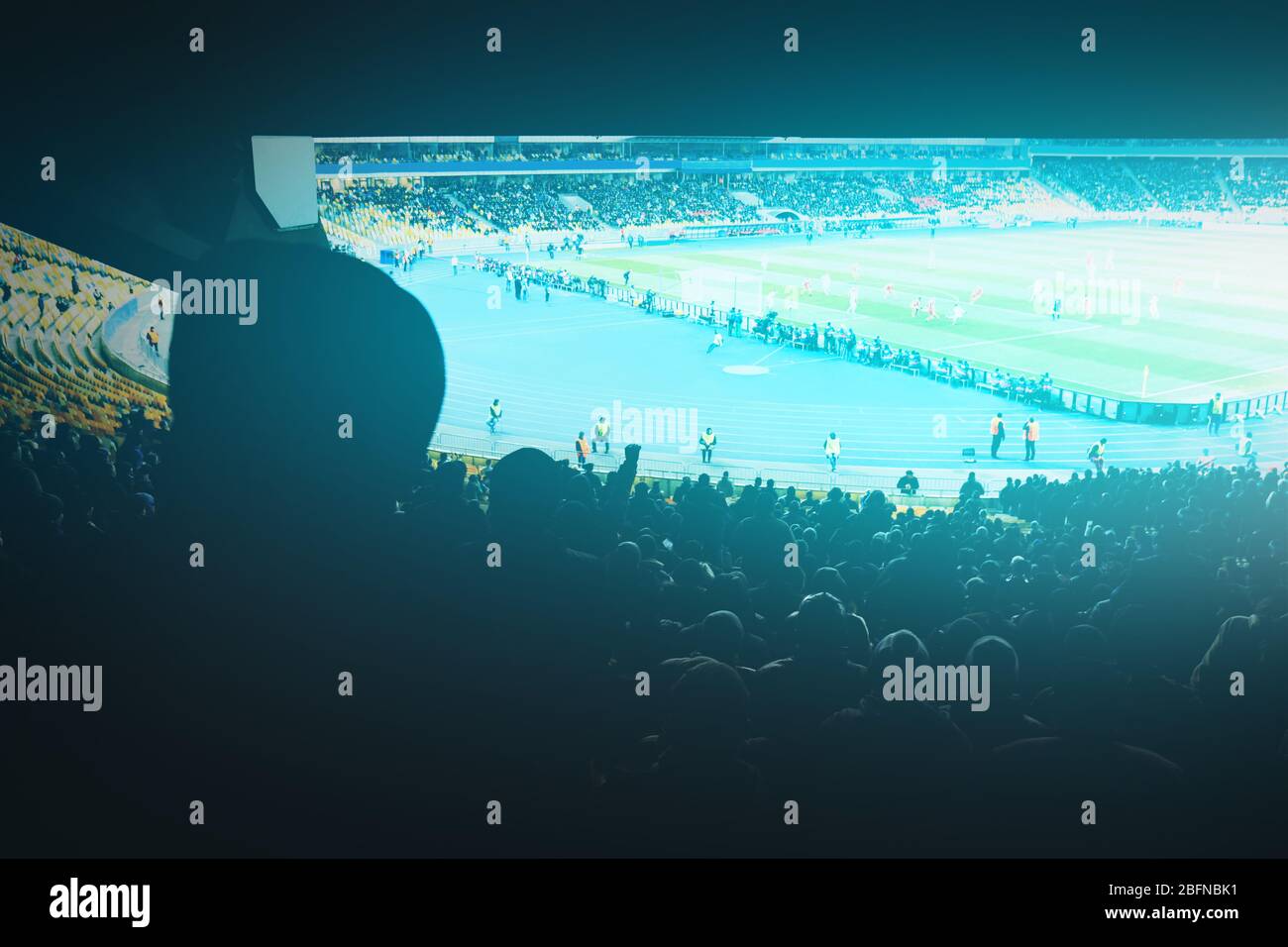 Football stadium background. Crowd at soccer match Stock Photo - Alamy