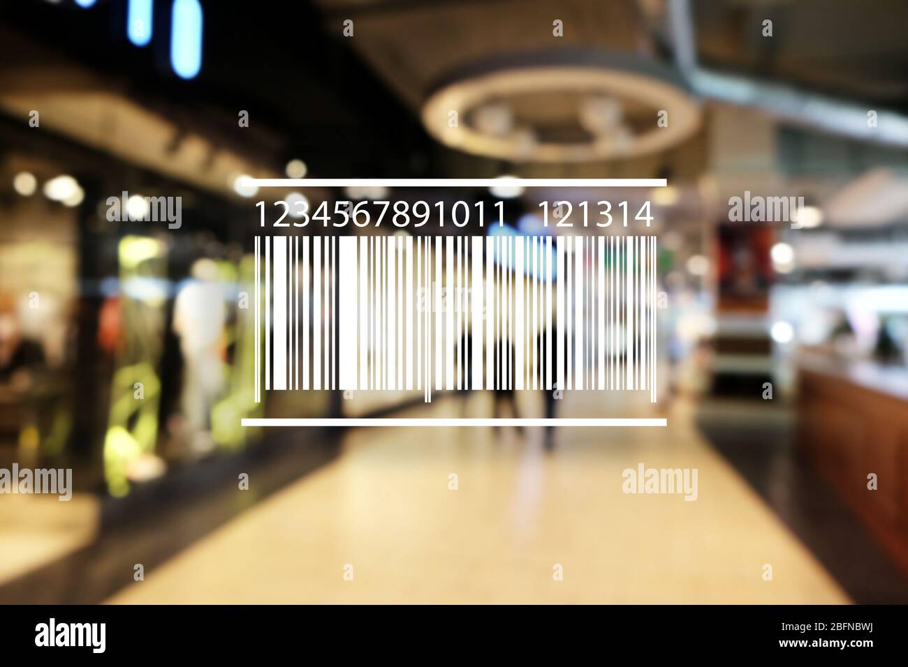 Barcode on blurred shopping mall background. Wholesale and retail ...
