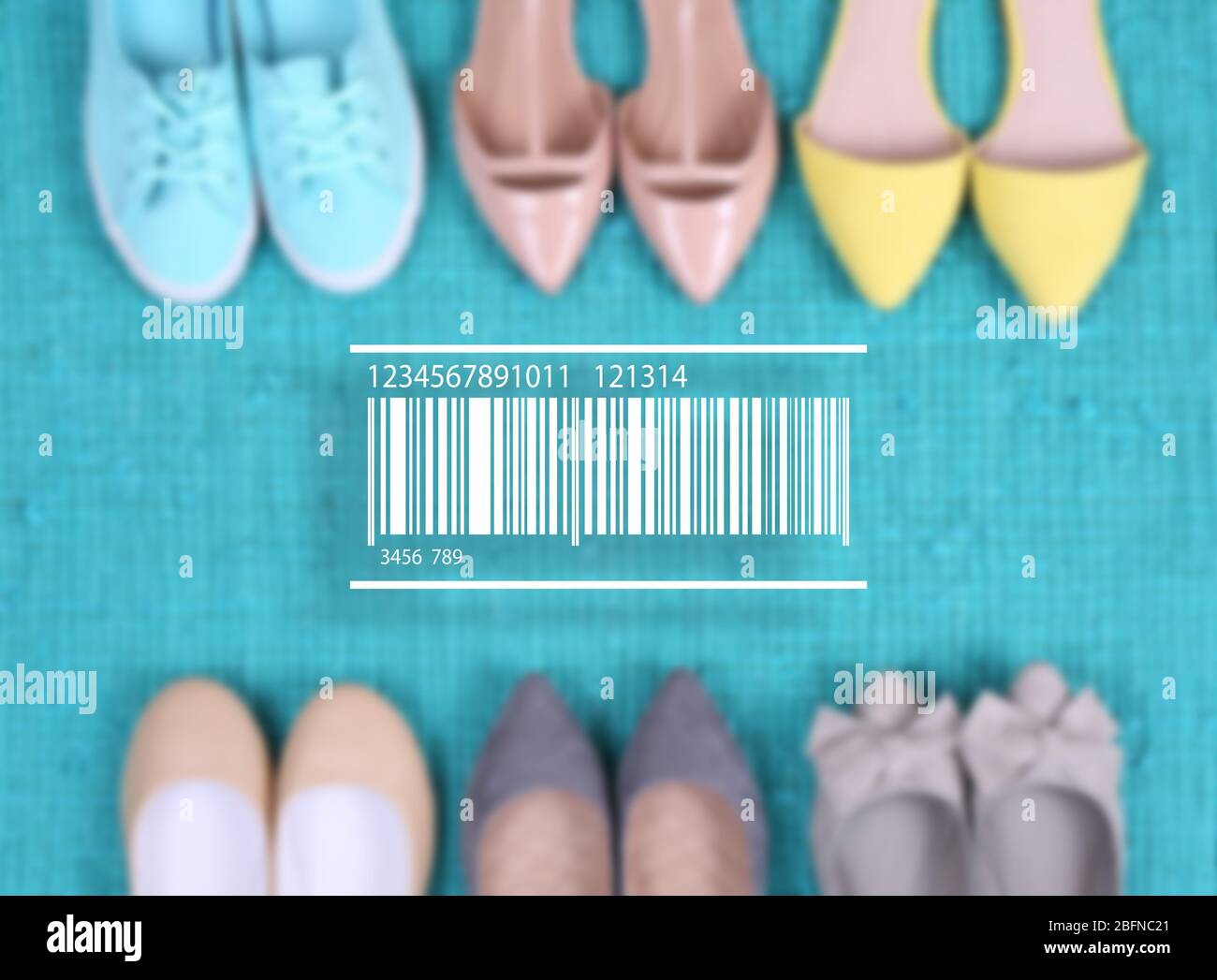 Barcode on blurred female fashion shoes background. Wholesale and ...