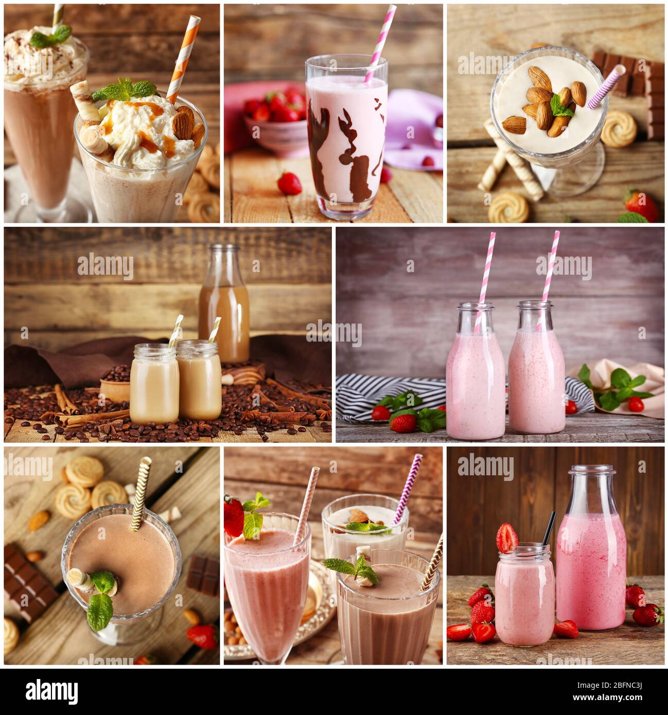 Collage of delicious milk shakes Stock Photo - Alamy