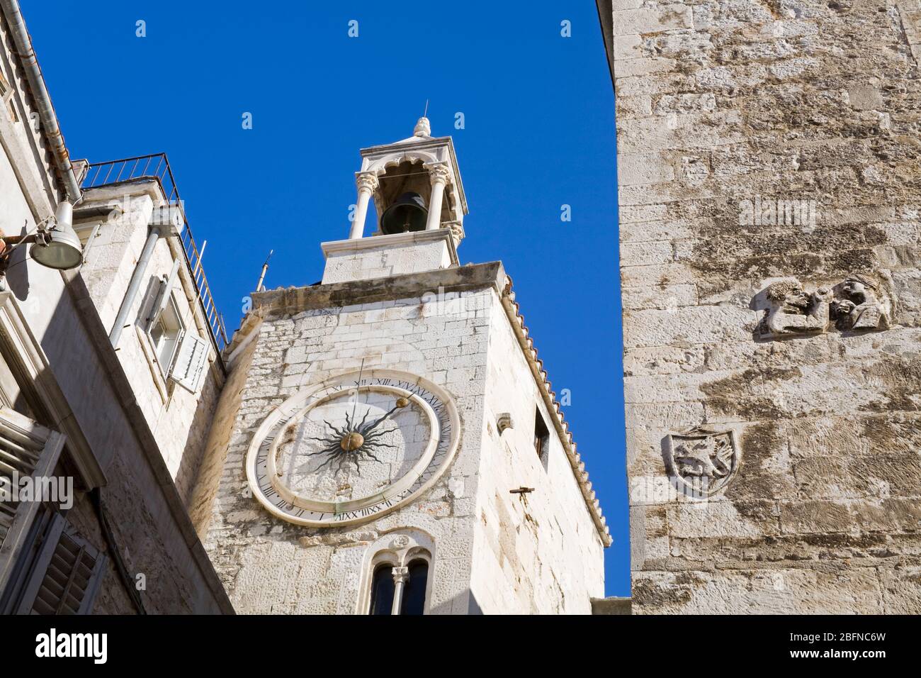 Clock in the Romanesque tower in Narodni Square,Diocletian's Palace ...