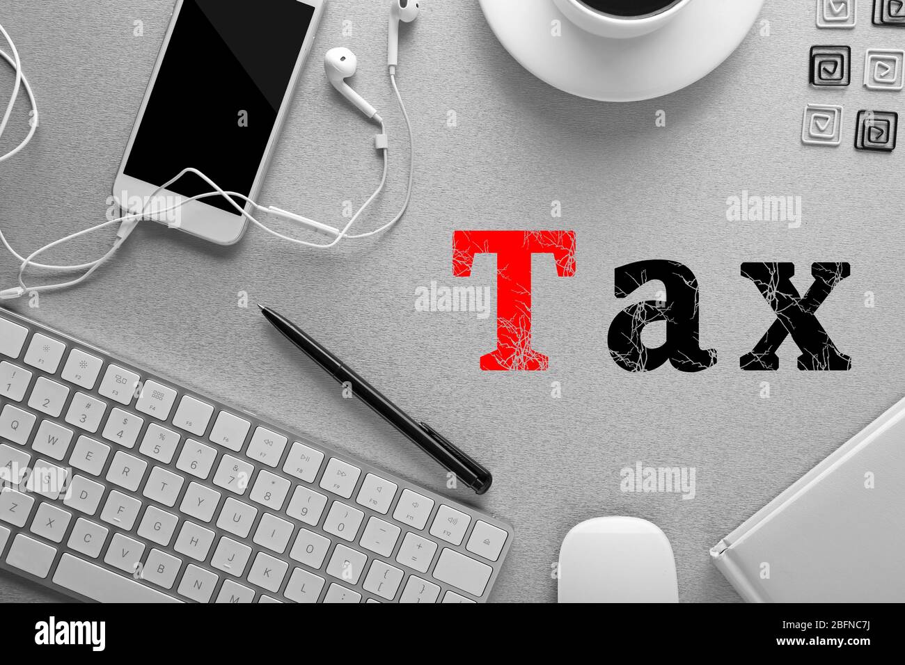 Tax concept. Office workplace, closeup Stock Photo - Alamy