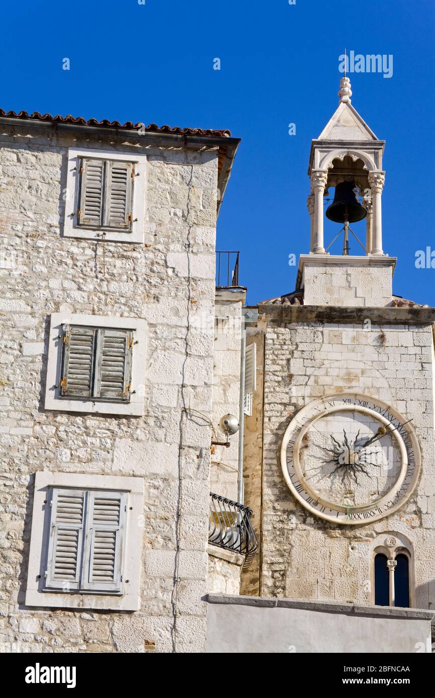 Clock in the Romanesque tower, Narodni Square, Diocletian's Palace ...