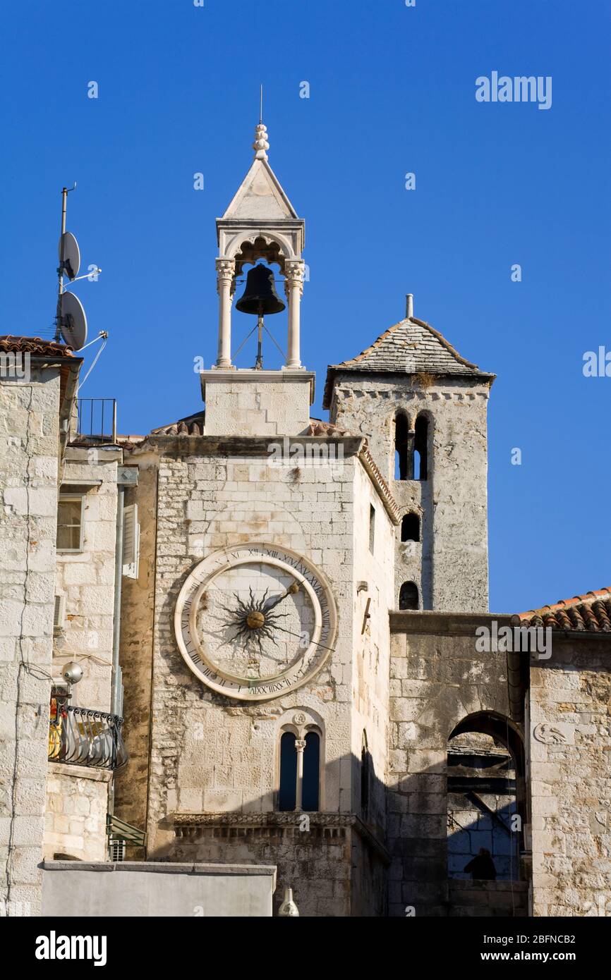 Clock in the Romanesque tower, Narodni Square, Diocletian's Palace ...