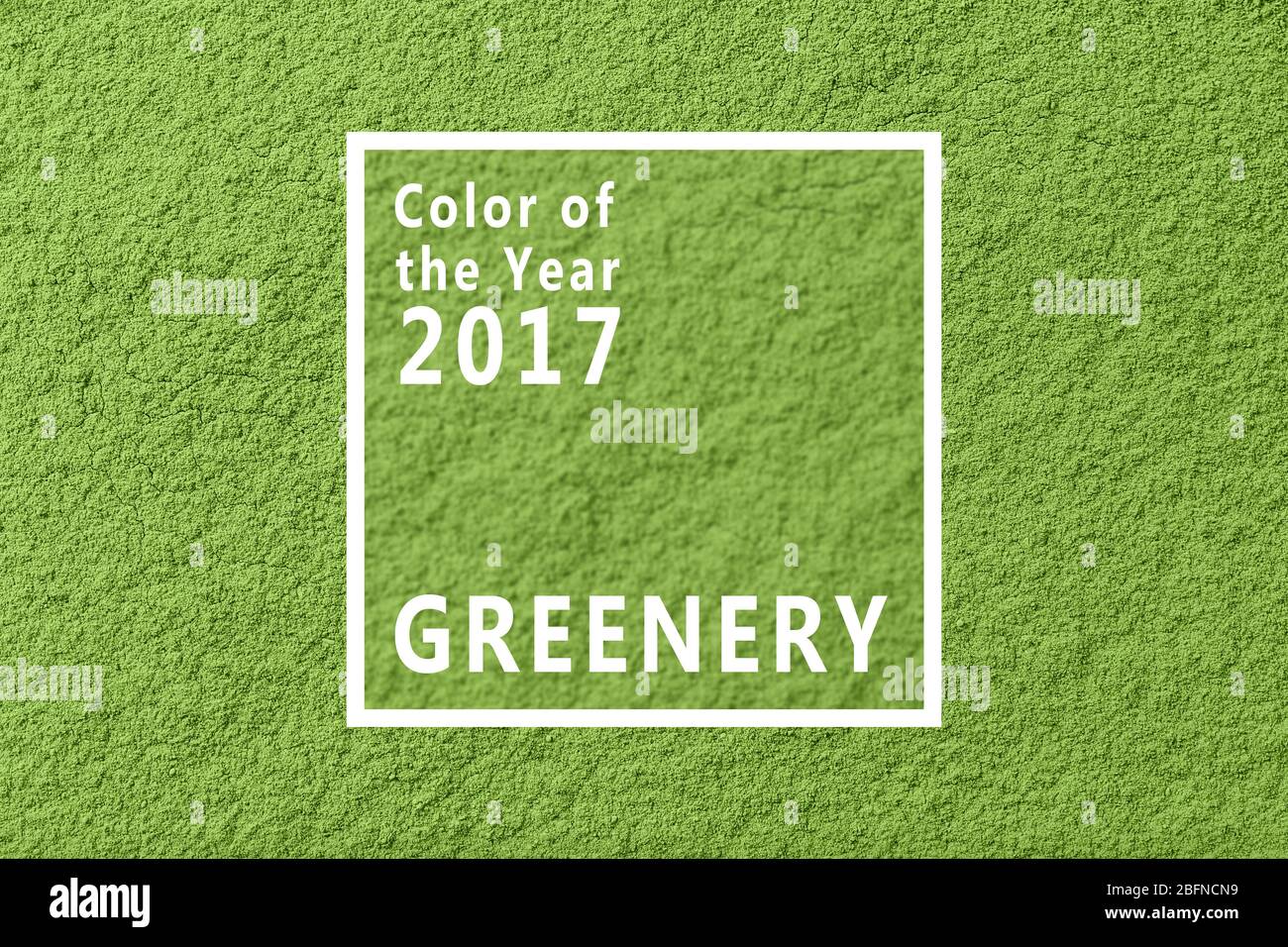 Trendy color concept. Text COLOR OF THE YEAR 2017 GREENERY on texture ...