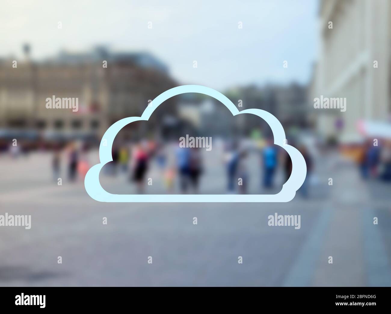 Cloud icon on blurred cityscape background. Modern technology concept ...
