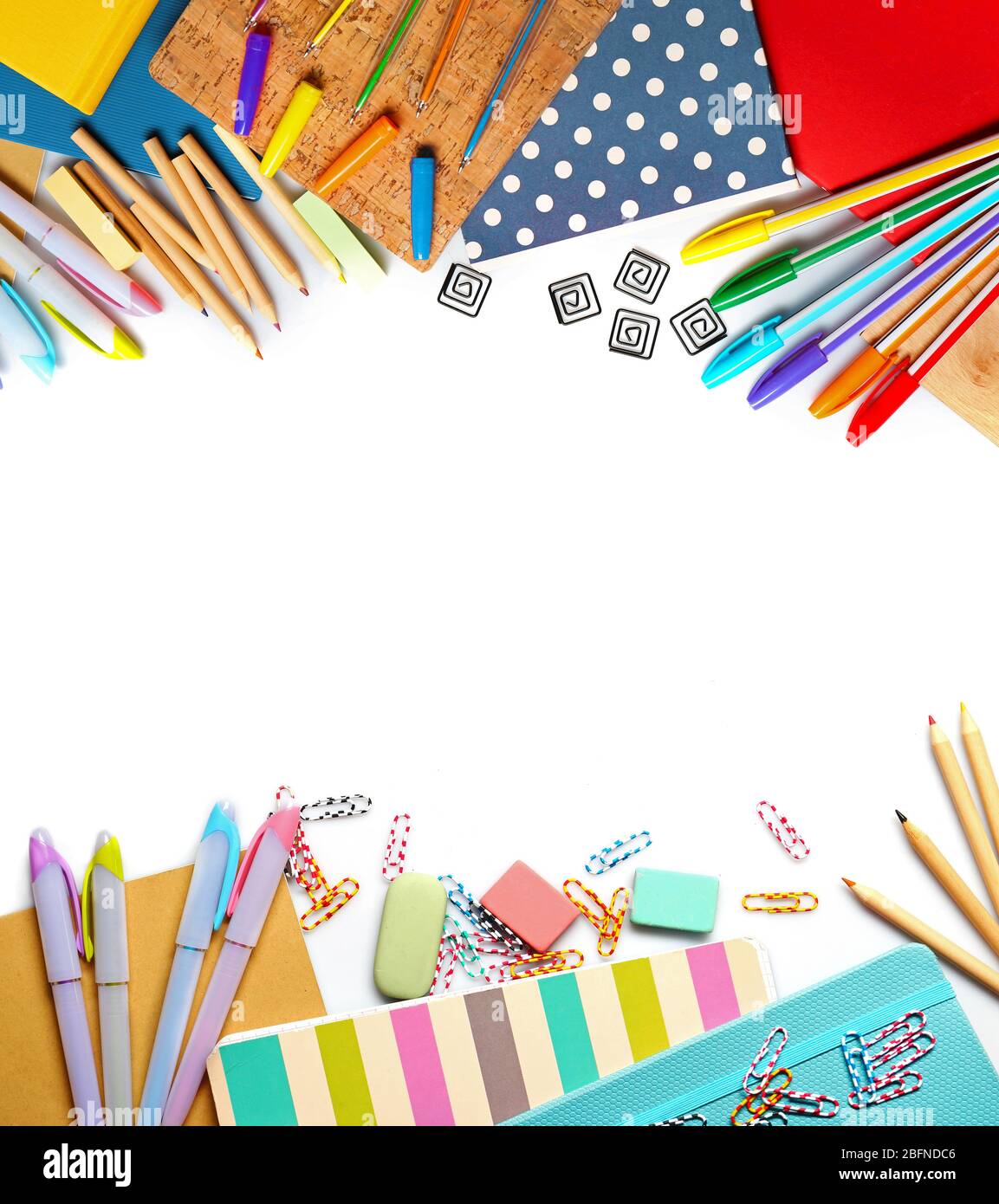 Colorful school supplies on white background Stock Photo - Alamy