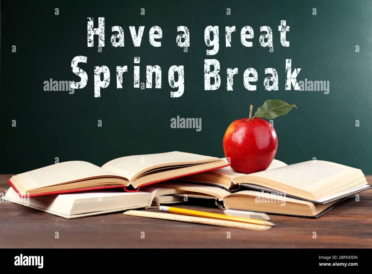 Text HAVE A GREAT SPRING BREAK on chalkboard. Additional education ...