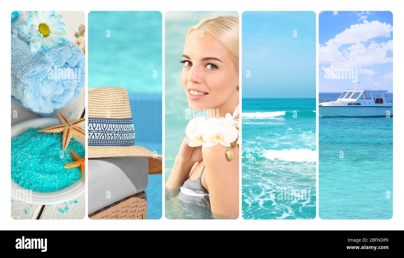Spa vacation concept. Luxury resort collage Stock Photo - Alamy