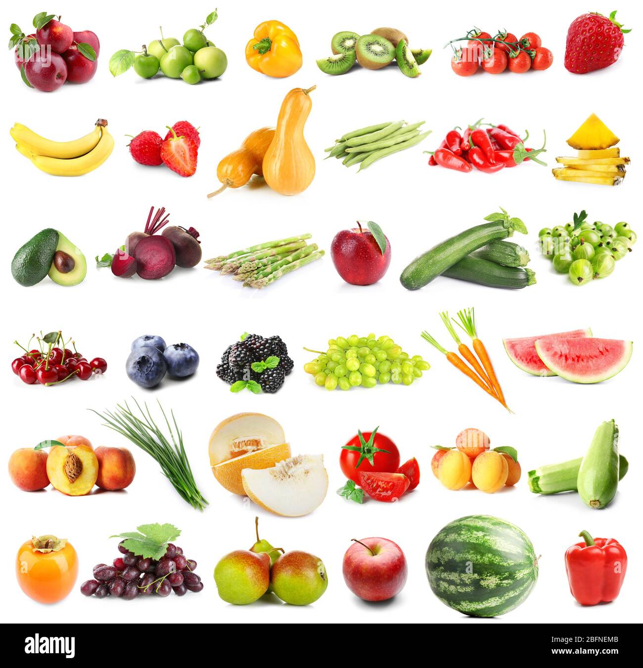 Assortment of fresh vegetables and fruits on white background Stock ...