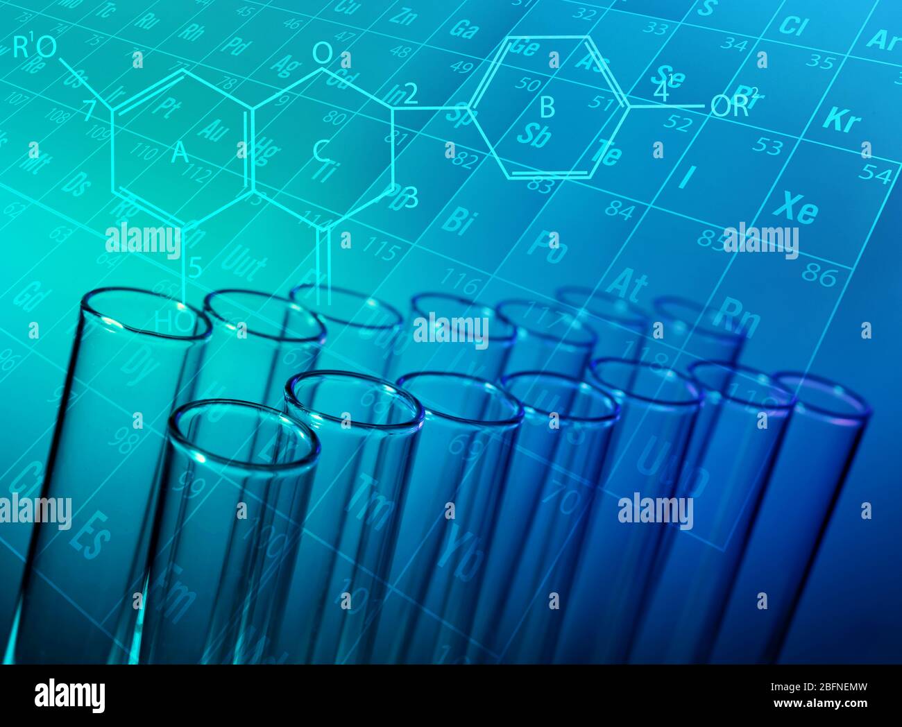 Health care concept. Test tubes, blue tone Stock Photo - Alamy