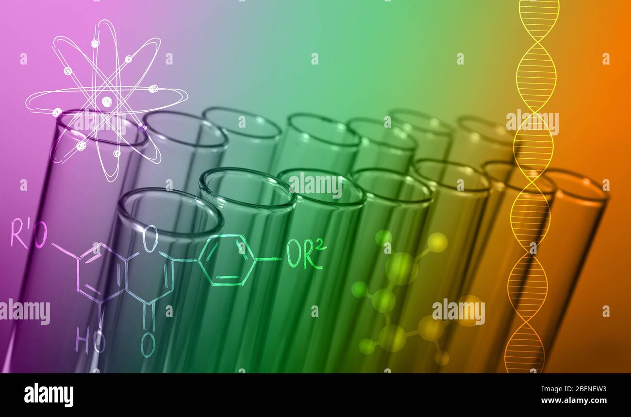 Health care concept. Test tubes with fluid, colorful tone Stock Photo ...