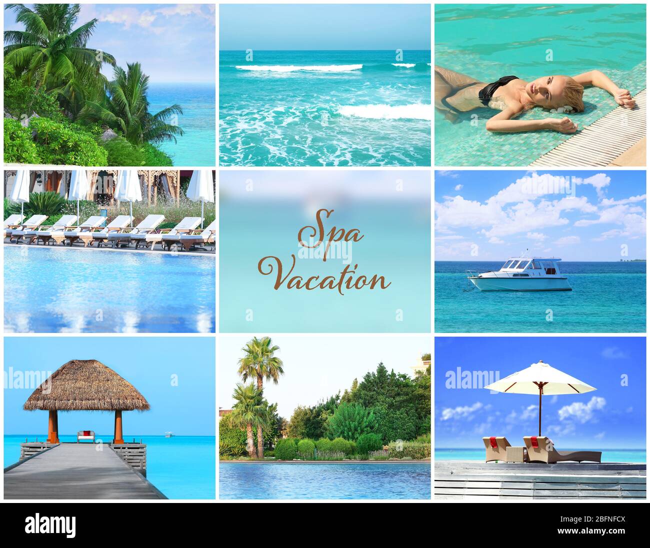 Spa vacation concept. Luxury resort collage Stock Photo - Alamy