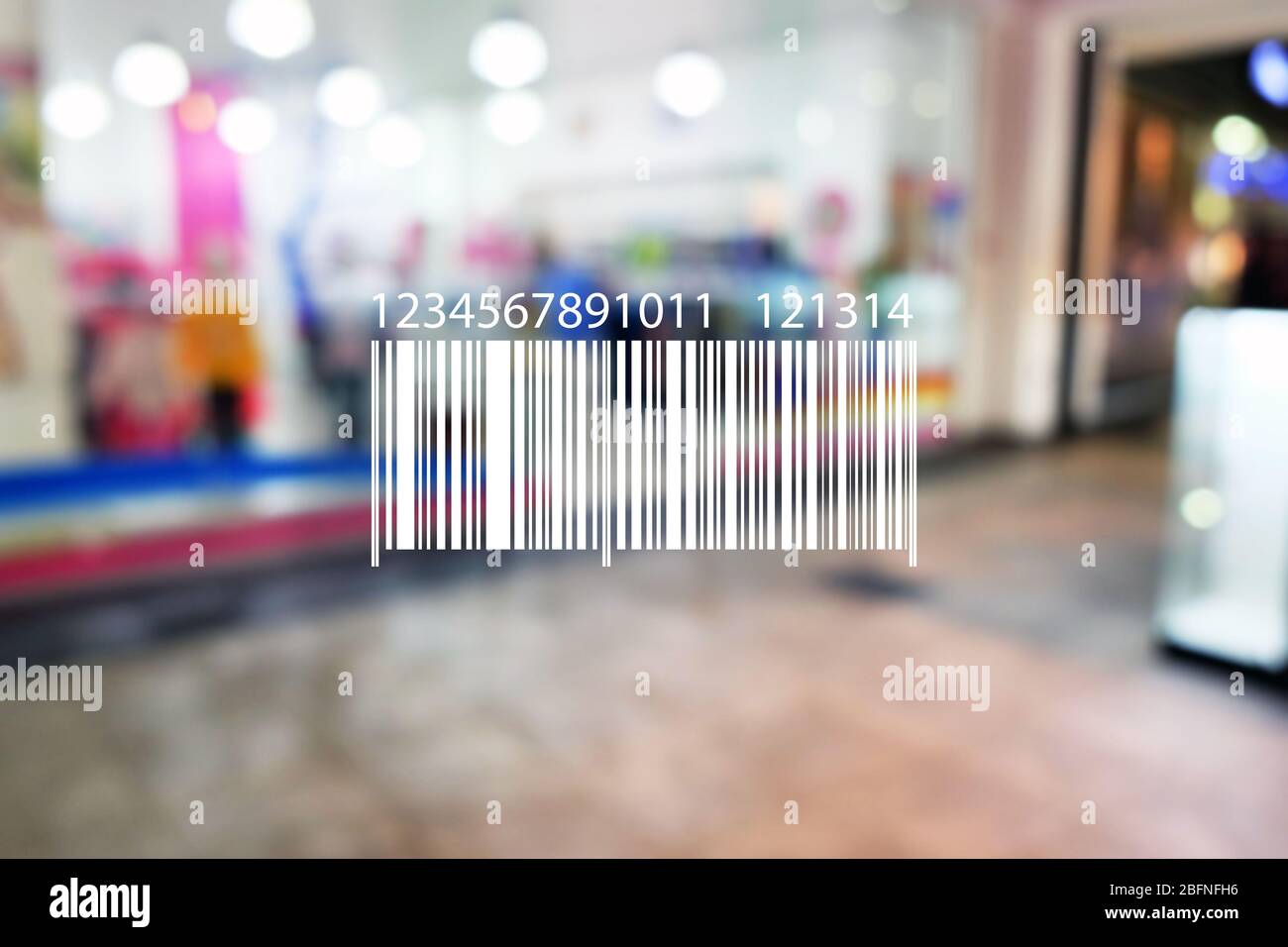 Barcode on blurred shopping mall background. Wholesale and retail ...