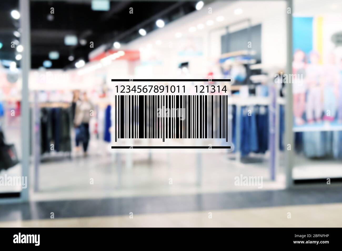 Barcode on blurred shopping mall background. Wholesale and retail ...