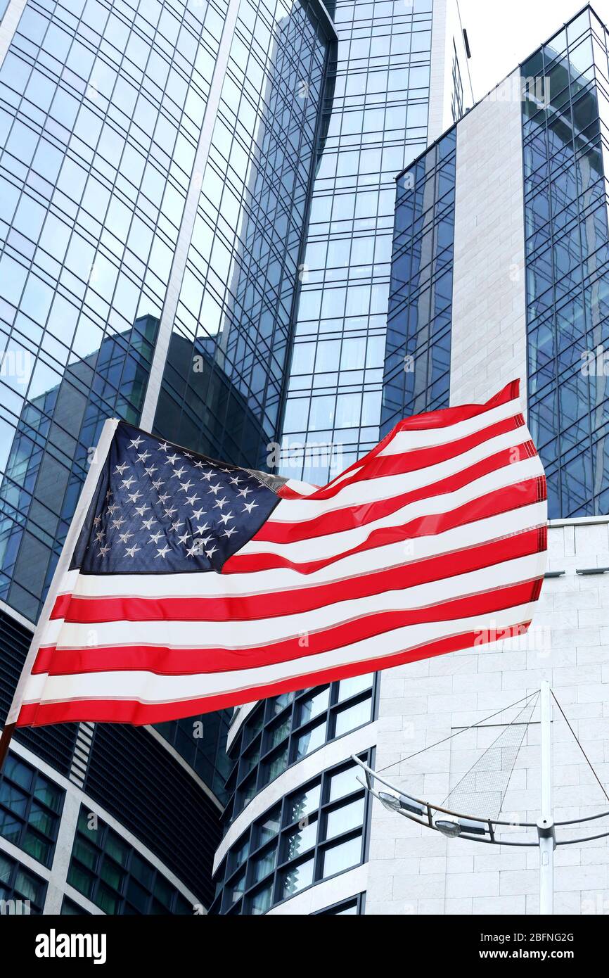 American flag on building background Stock Photo - Alamy