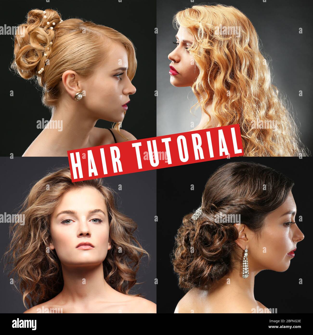 Collage of women hairstyles. Text HAIR TUTORIAL on background Stock ...