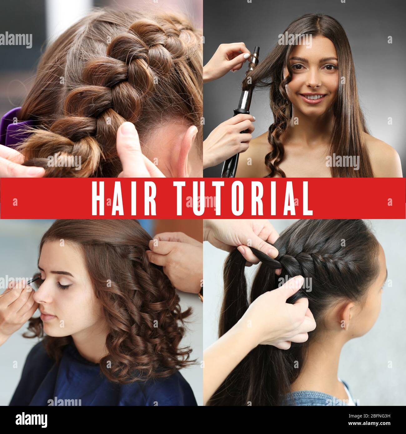Collage of women hairstyles. Text HAIR TUTORIAL on background Stock ...