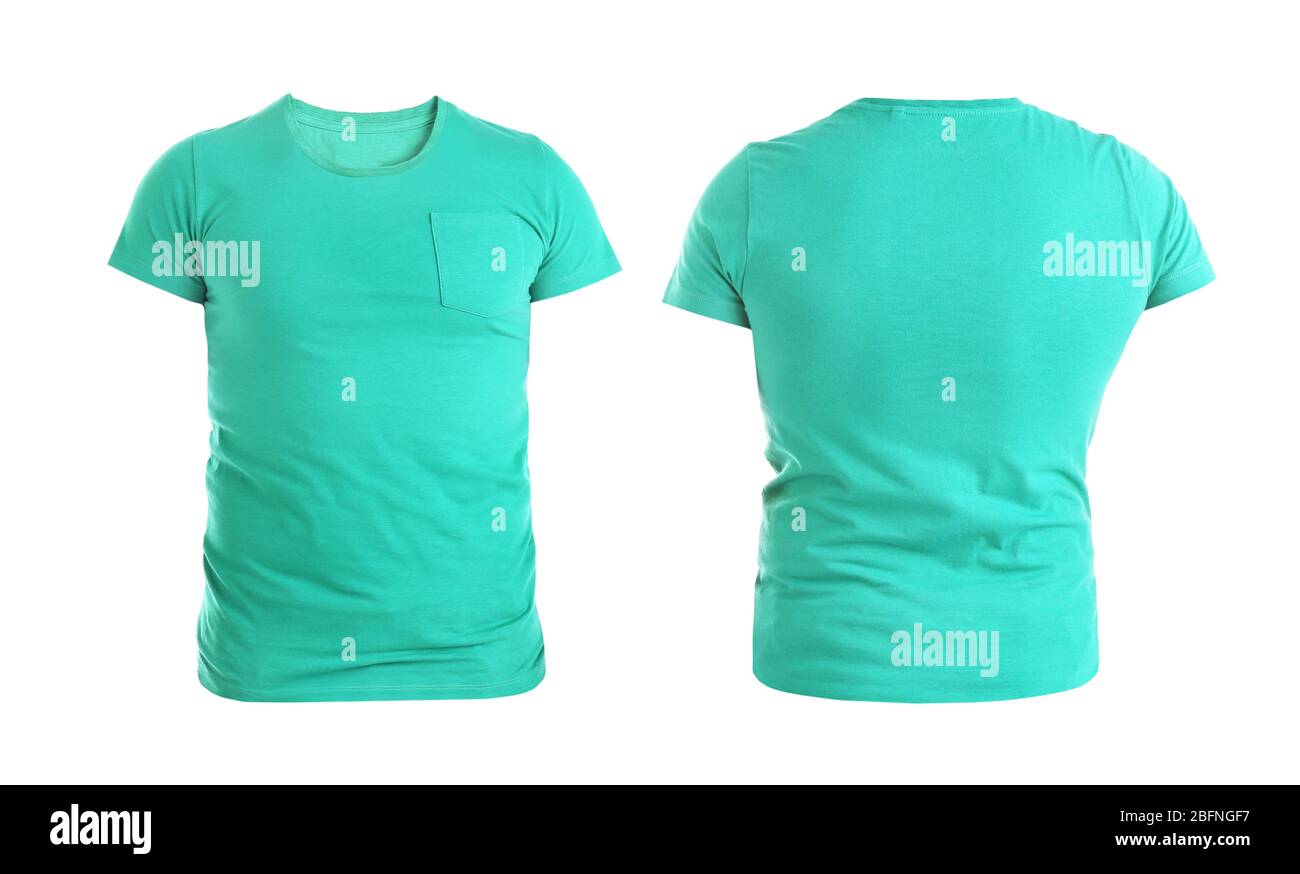 Front and back views of t-shirt on white background Stock Photo - Alamy