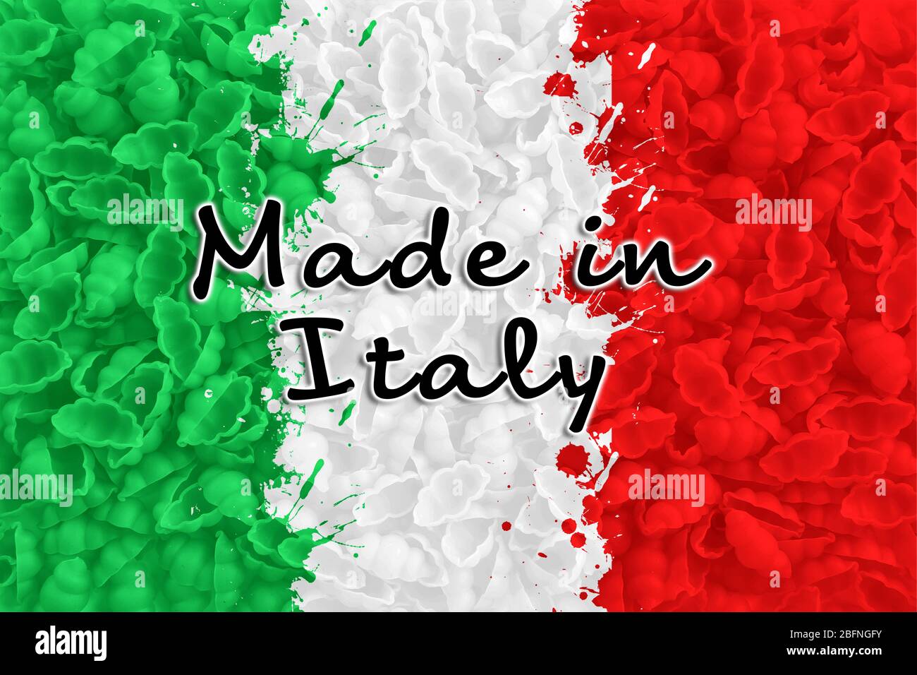 Text MADE IN ITALY and flag on pasta background Stock Photo - Alamy