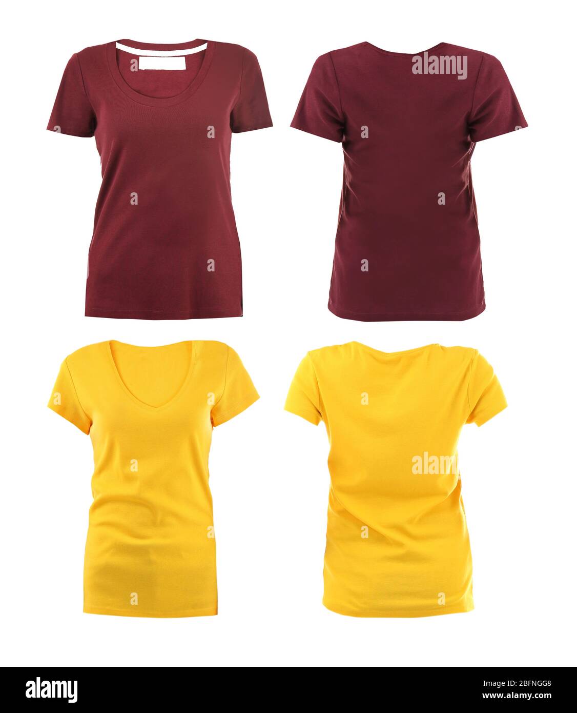Front and back views of t-shirts on white background Stock Photo - Alamy