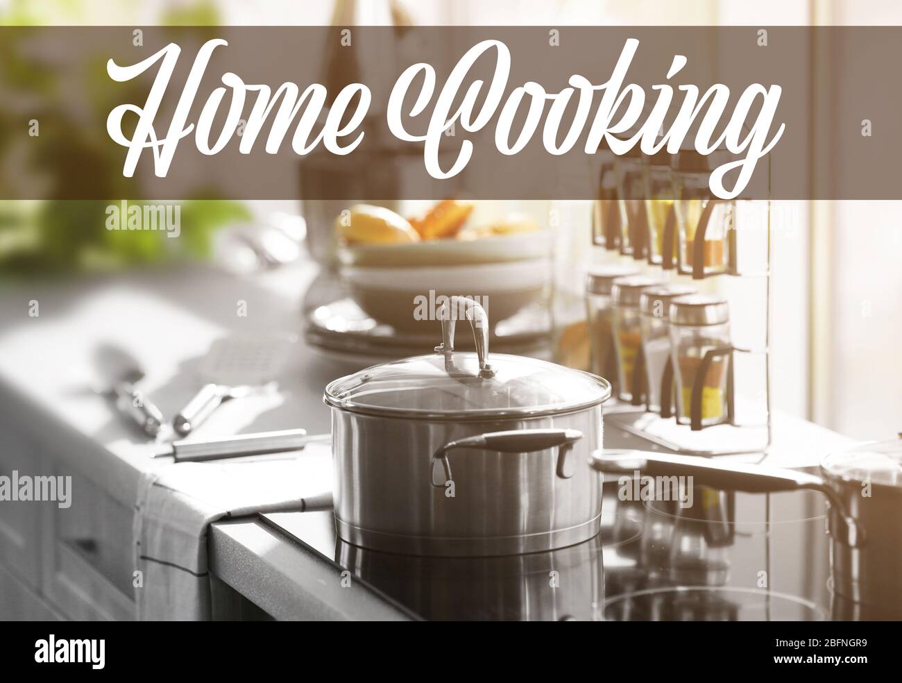 Home cooking concept. Kitchen interior background Stock Photo - Alamy