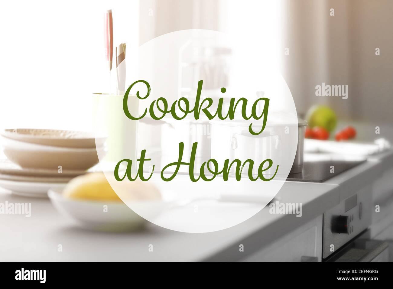 Cooking at home concept. Kitchen interior background Stock Photo - Alamy