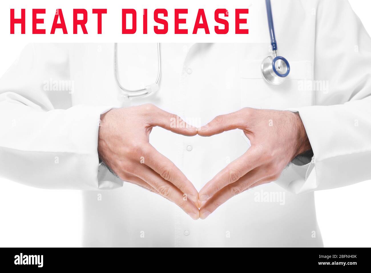 Cardiology and health care concept. Doctor making heart shape of hands ...