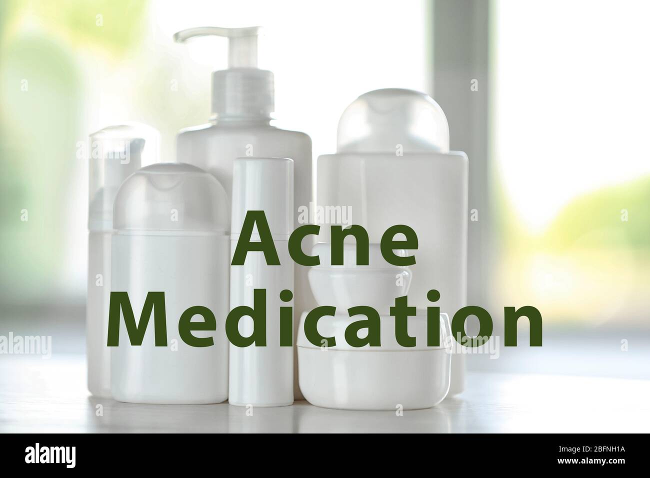 Beauty and skin care concept. Acne medication cosmetic on table Stock ...