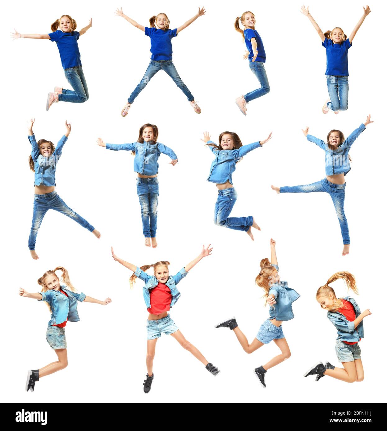 Cute jumping children on white background Stock Photo - Alamy
