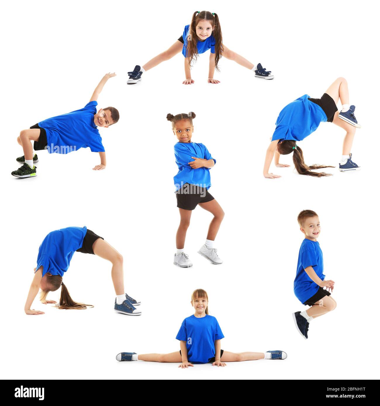 Collage of cute children dancing on white background Stock Photo - Alamy