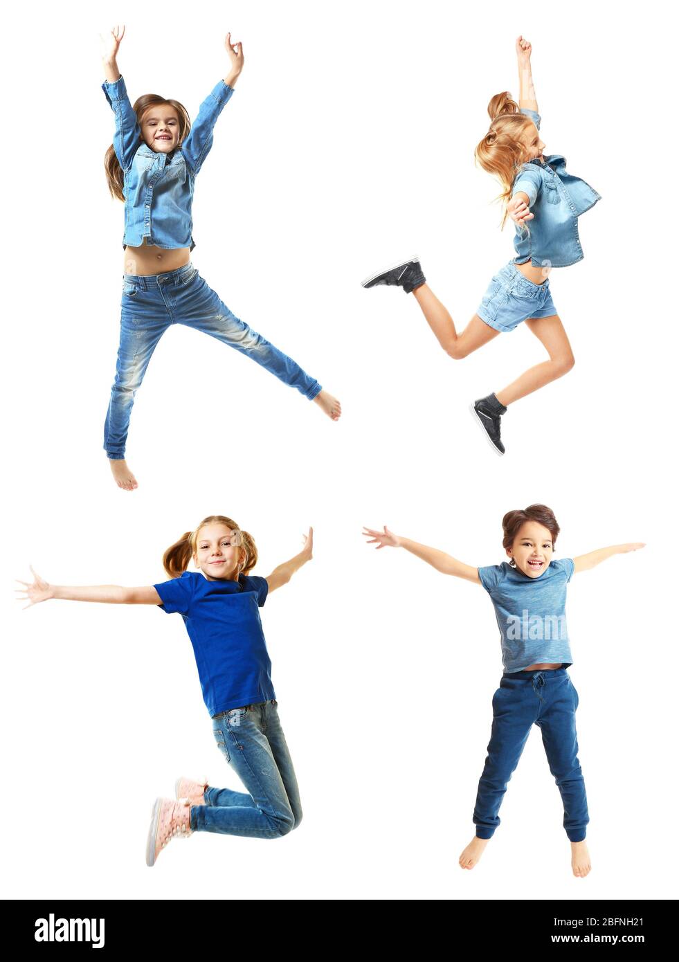 Cute jumping children on white background Stock Photo - Alamy