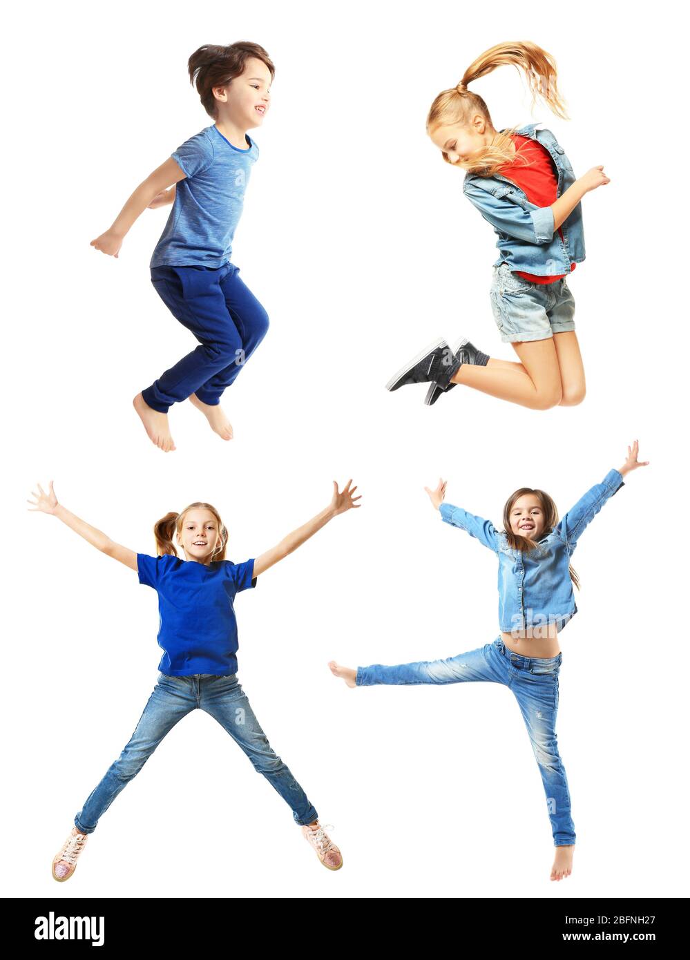 Cute jumping children on white background Stock Photo - Alamy