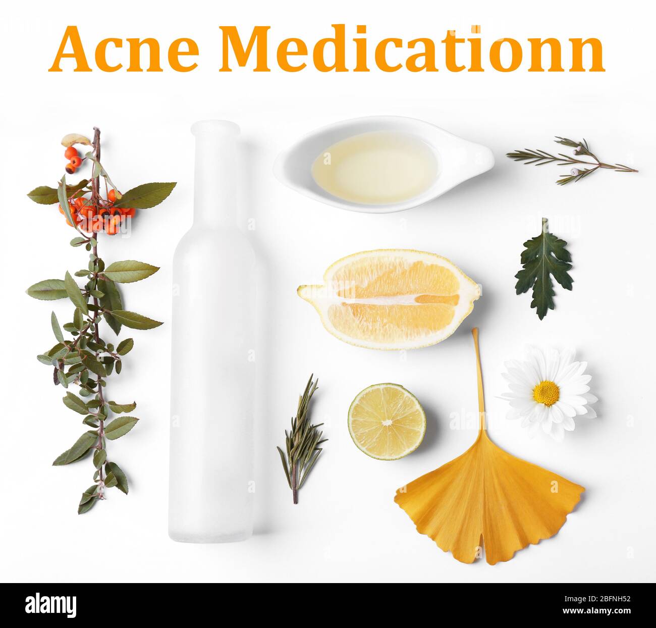 Beauty and skin care concept. Ingredients for preparing acne medication ...