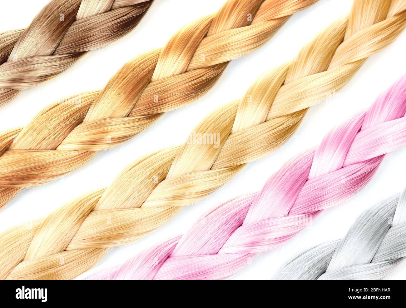 Colorful braids on white background. Hairstyles and care concept Stock ...