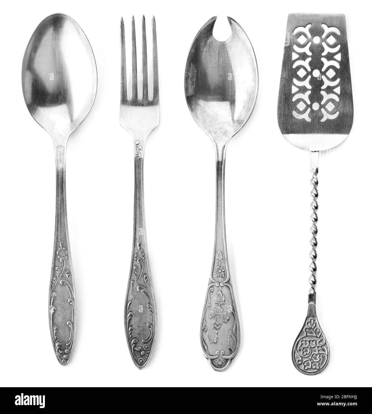 Silverware set on white background Stock Photo - Alamy