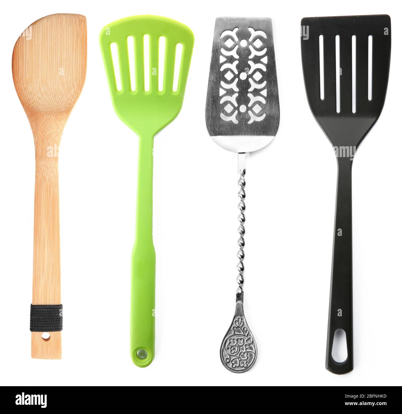 Different cooking utensils on white background Stock Photo - Alamy