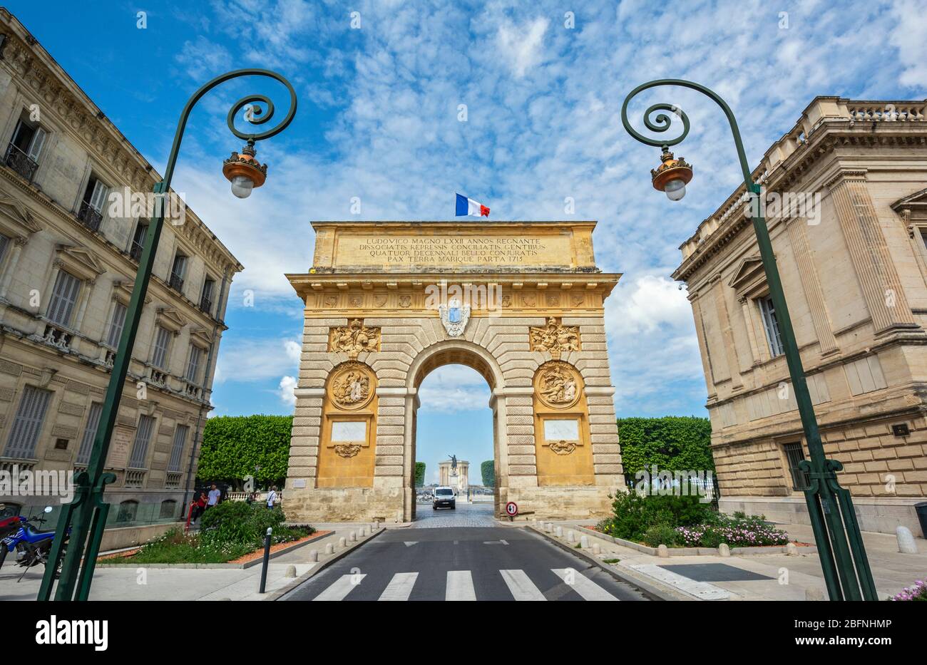 France, Montpellier, Historical Centre, Rue Foch, Arc de Triomphe Stock ...