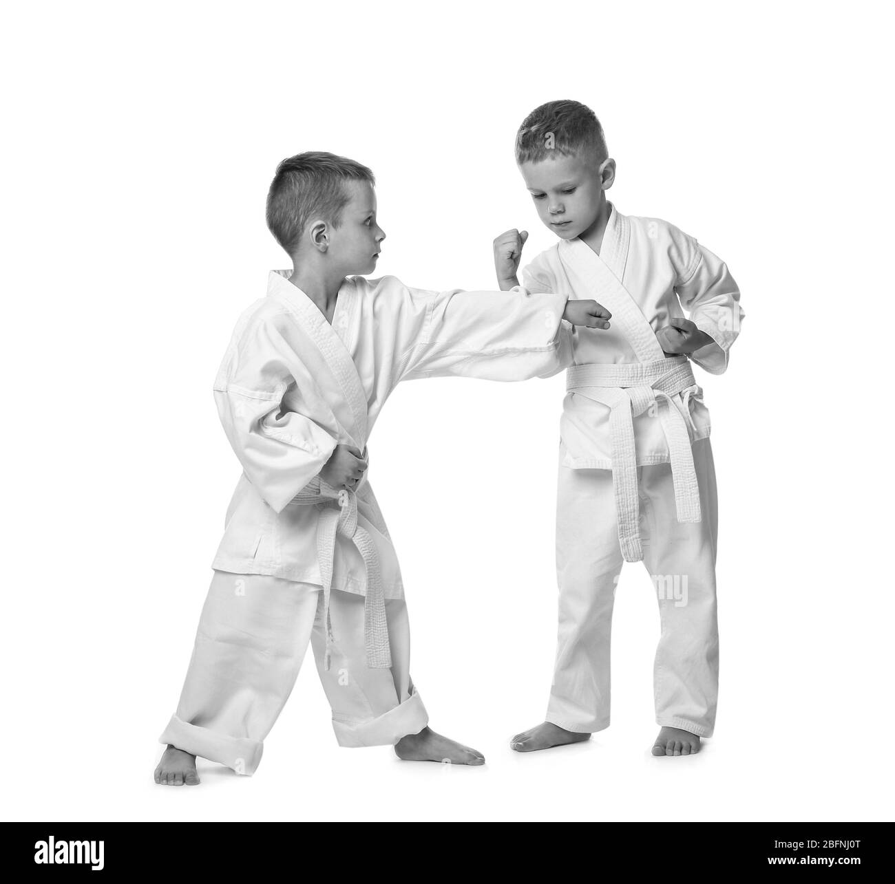 Little children practising karate on white background Stock Photo - Alamy