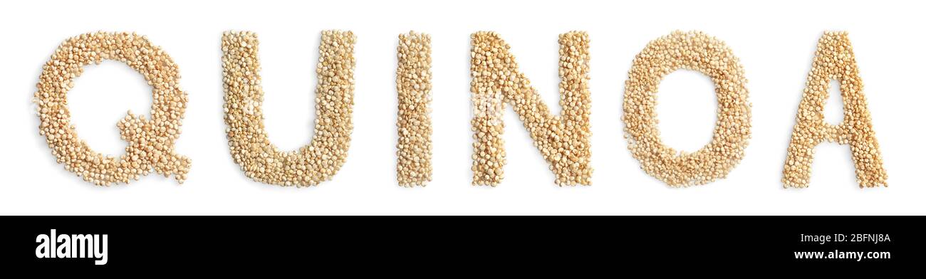 Word QUINOA made of seeds on white background Stock Photo - Alamy