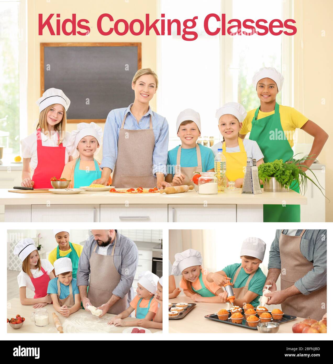 Collage for kids cooking classes concept Stock Photo - Alamy
