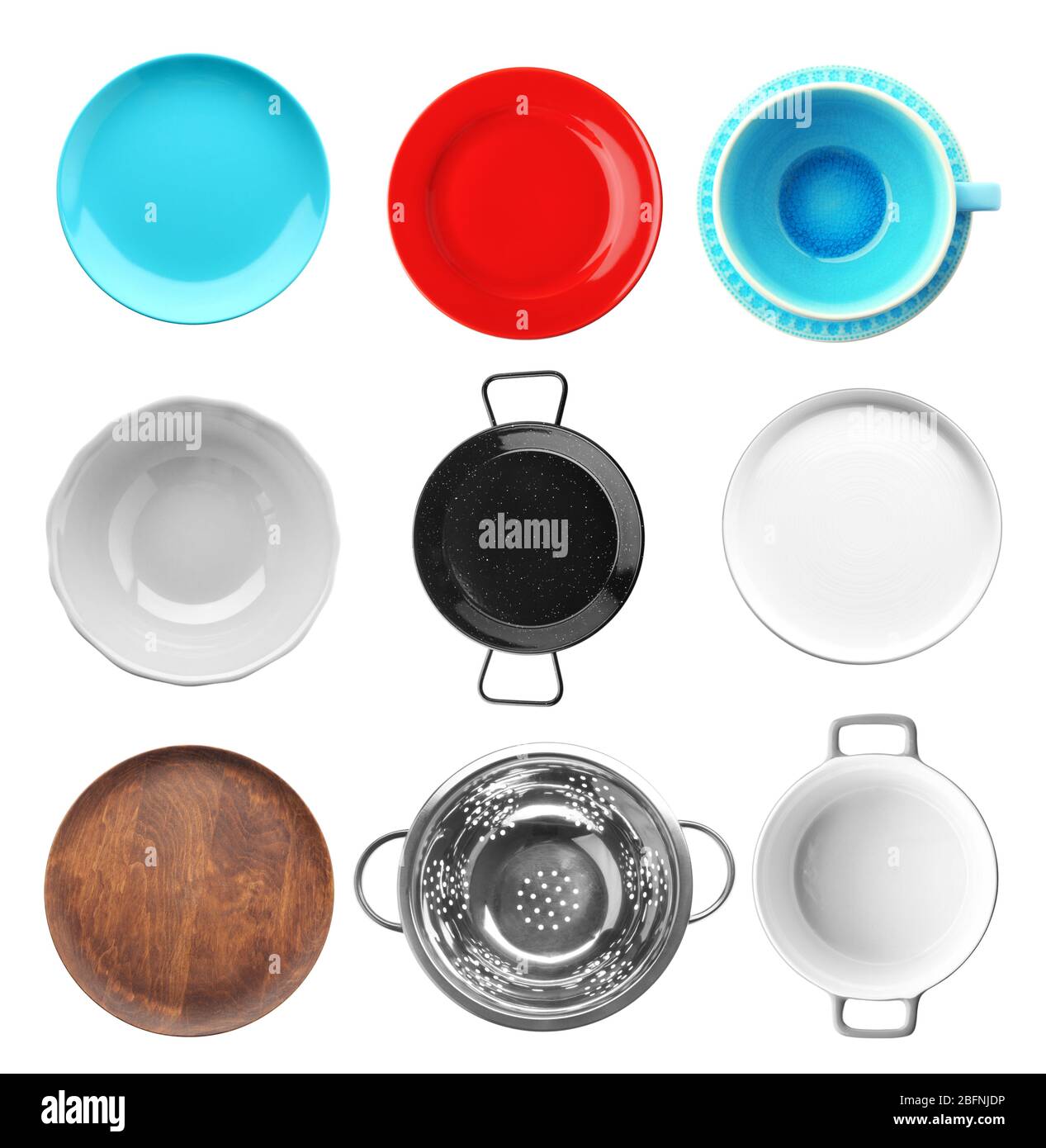 Set of dishware on white background Stock Photo - Alamy