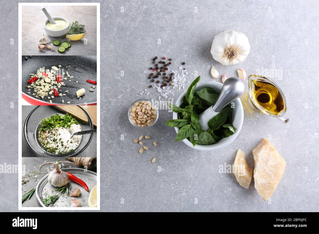 Collage of different sauces with garlic Stock Photo - Alamy